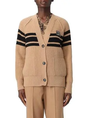 ERMANNO FIRENZE Ribbed Knit Cardigan With Striped Detail - Camel