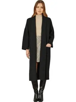 YUMI Knitted Maxi Cardigan With Pocket - Black