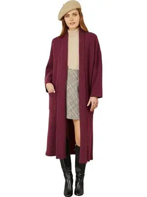 YUMI Knitted Maxi Cardigan With Pocket - Burgundy