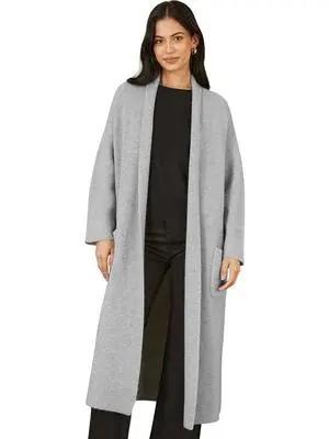 YUMI Knitted Maxi Cardigan With Pocket - Grey