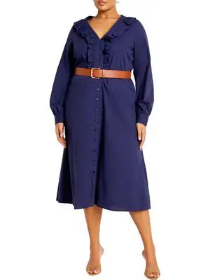 City Chic Belted Midi Dress - Navy