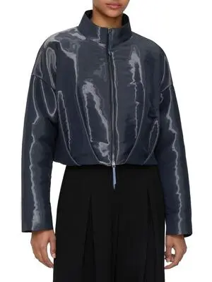 Lafayette 148 New York Pleated Waist Liquid Twill Jacket - Ink Iridescent