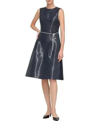 Lafayette 148 New York A-line Dress With Embellished Belt - Ink Iridescent