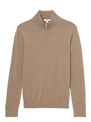 REISS Half-zip Merino Wool Jumper - Camel Brown