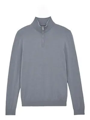 REISS Half-zip Merino Wool Jumper - Steel Blue