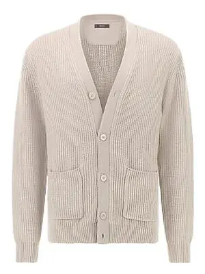 Boggi Milano Merino Wool V-neck Cardigan - Sand
