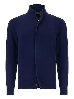 Boggi Milano Funnel-neck Zip-up Wool And Cashmere Jumper - Navy Blue