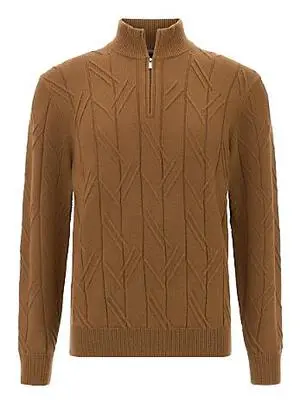 Boggi Milano Half-zip Merino-wool Jumper - Hazelnut