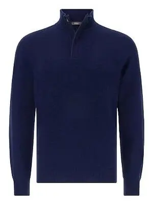 Boggi Milano Wool And Cashmere Half-zip Jumper - Navy Blue