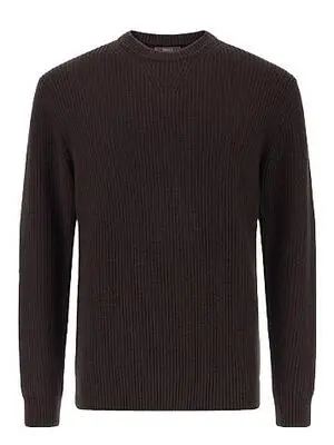 Boggi Milano Crewneck Ribbed Merino-wool Jumper - Brown