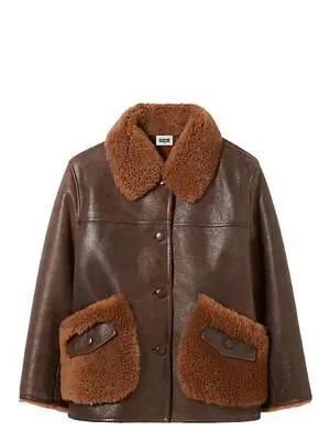 Claudie Pierlot Leather And Shearling Coat - Dark Brown