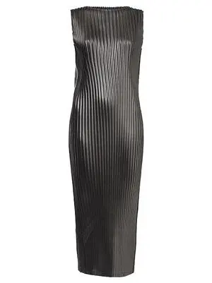 Issey Miyake Glossed Metal Pleats Knitted Maxi Dress - Khaki