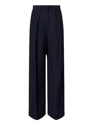 Victoria Beckham Embroidered Wide-leg Trousers - Navy