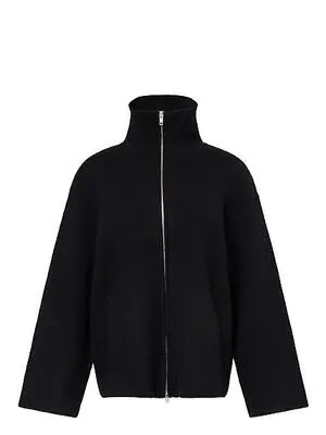 Soft Goat Wool-cashmere Zip Cardigan - Black
