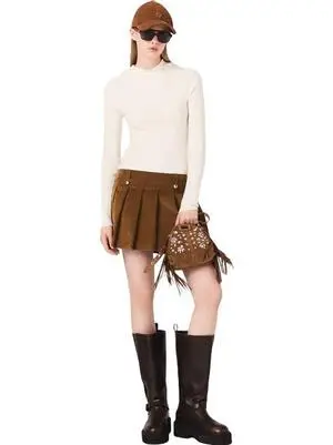 Maje Pleated Corduroy Mini Skirt - Brown