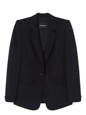 Emporio Armani Single-breasted Jacket With Lurex Pinstripes - Black