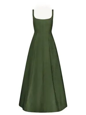 Lela Rose Textured Satin Scoop Neck Midi Dress - Green