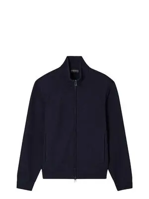 Emporio Armani Full-zip Lyocell Blend Sweatshirt With Jacquard Lettering - Blue