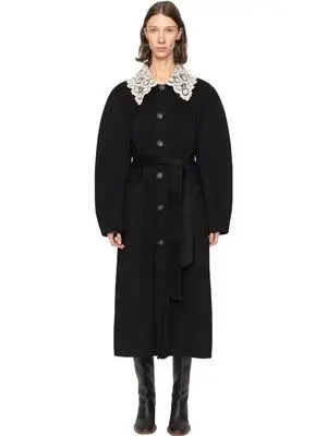 Sea Ellison Wool Coat With Lace Collar - Black
