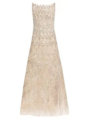 Oscar De La Renta Crystal Wave Embroidered Cocktail Dress - Silver