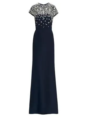 Oscar De La Renta Mosaic Crystal Embroidered Gown - Navy