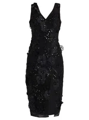Dress The Population Kylie Bead & Sequin Floral Applique Midi Dress - Black
