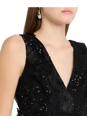 Dress The Population Kylie Bead & Sequin Floral Applique Midi Dress - Black