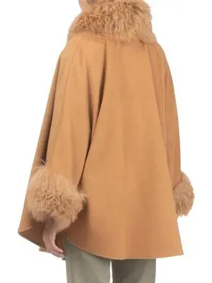 Gorski Cashmere And Wool Blend Cape With Shearling Trim - Camel