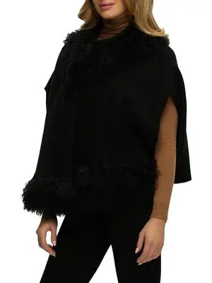 Gorski Knit Vest With Mongolian Shearling Lamb Trim - Black