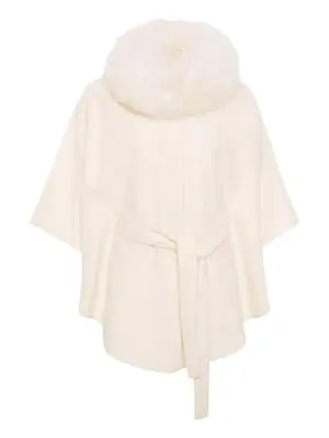 Gorski Wool Belted Cape With Lamb Collar - Ivory