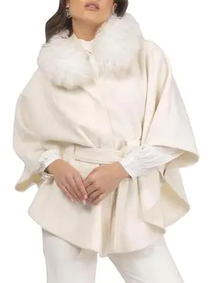 Gorski Wool Belted Cape With Lamb Collar - Ivory