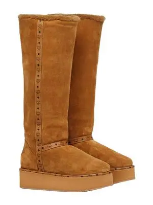 Mcm Knee-high Suede Boots - Cognac