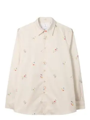 Paul Smith Ecru Cotton 'lucky Charm' Print Shirt - White