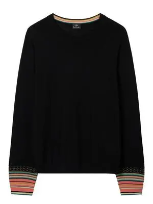 Paul Smith Merino Wool Stripe Cuff Sweater - Black