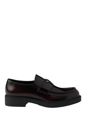 Prada Leather Brushed Triangle Loafers - Brown