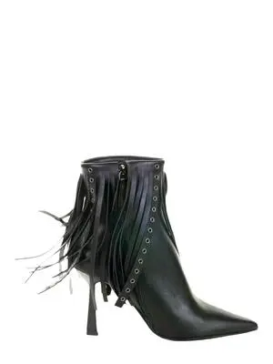 CHANTAL 90mm Fringed Leather Ankle Boots - Black