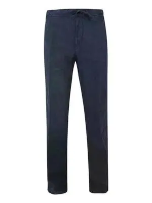 120% Lino Drawstring Trousers - Blue