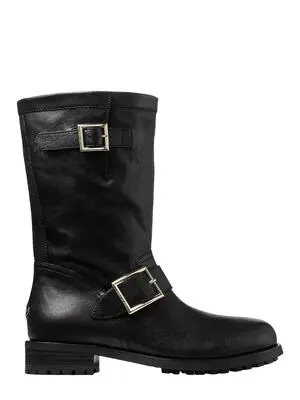 JIMMY CHOO Biker Mid Buckled Boots - Black