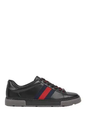 Gucci Ace Leather Sneaker With Web - Black