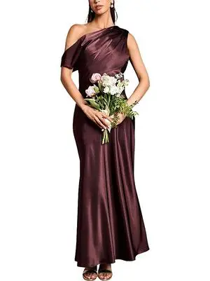 Coast Satin One Shoulder Fishtail Maxi Dress - Espresso