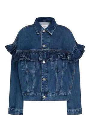 FRAME The Ruffle Denim Jacket - Mid Denim