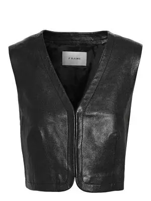 FRAME Cropped Leather Vest - Black