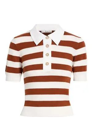 FRAME Striped Cashmere And Cotton-blend Polo Sweater - Brown