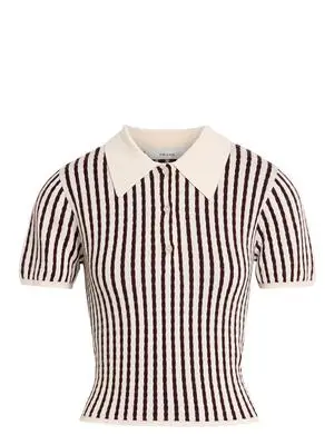 FRAME Striped Cable-knit Polo Shirt - Brown