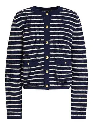 Rag & Bone Viola Striped Ribbed Cotton-blend Cardigan - Indigo