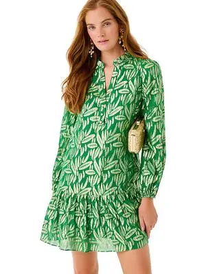 Lilly Pulitzer® Evaline Silk Popover Dress - Bamboo Green Leafy Babe Metallic Silk Clip