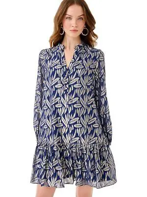 Lilly Pulitzer® Evaline Silk Popover Dress Low Tide Navy Leafy Babe Metallic Silk Clip