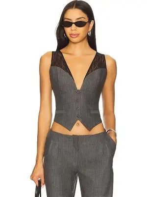 CEREN OCAK Lace Detailed Vest Top - Grey