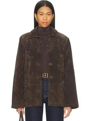 WeWoreWhat Button Front Suede Jacket - Chocolate Brown