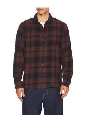 Marine Layer Pacifica Stretch Shirt In Blue - Navy & Burgundy Plaid